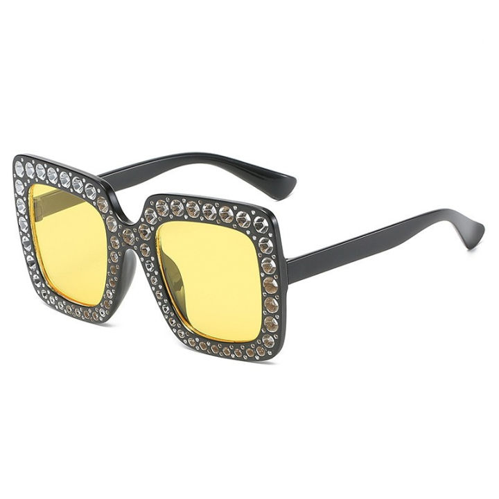 Retro Shades UV400 Protection Thick Frame Diamond Glitter Oversized ...