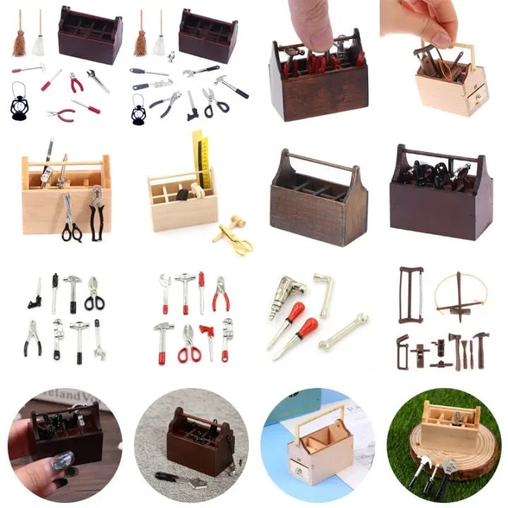 1/12 Mini Repair Tools Hammer Wrench Wooden Toolbox Doll Furniture ...