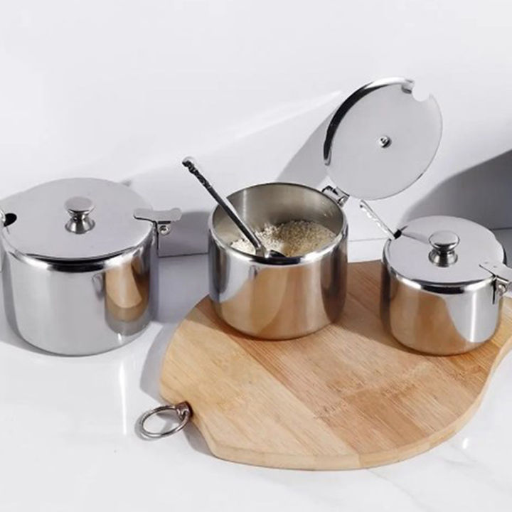 Practical Stainless Steel Sugar Bowl With Handle Lid Spoon Dustproof ...