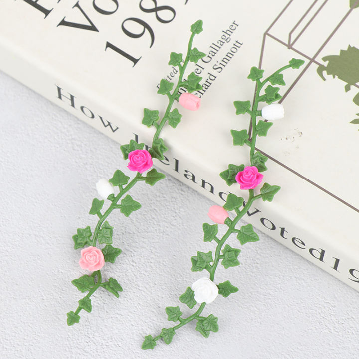 2pcs Dollhouse Diy Mini Roses Doll House Miniature Flower Vine 1/12 ...