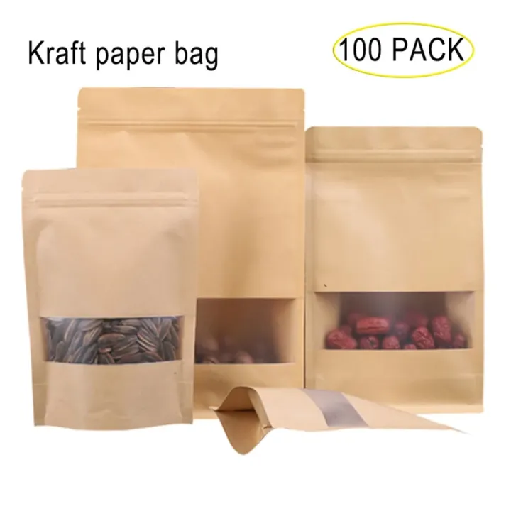 zip lock bags 100 Pcs/Lot Stand Up Kraft Paper Pouches with Windows ...