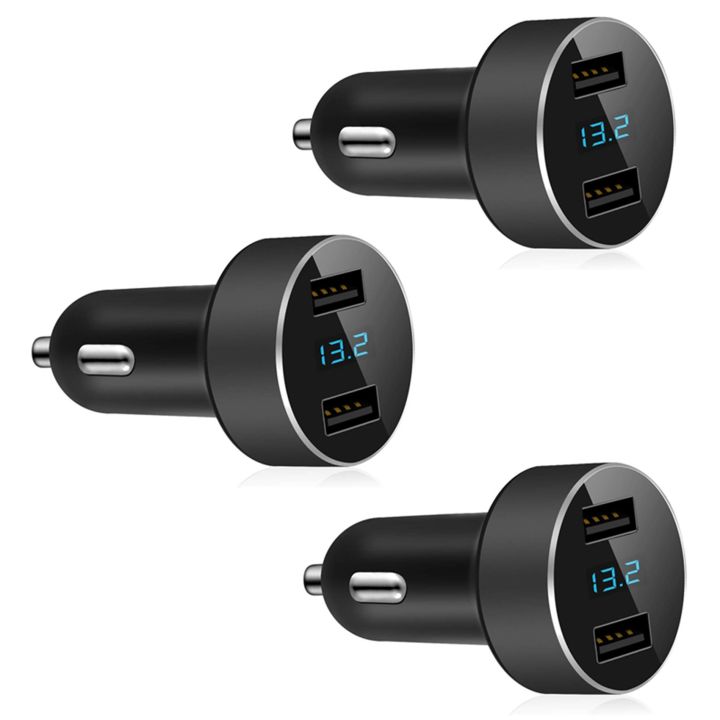 3X Dual USB Car Charger,Output 4.8A Car Adapter, Lighter Voltage Meter ...