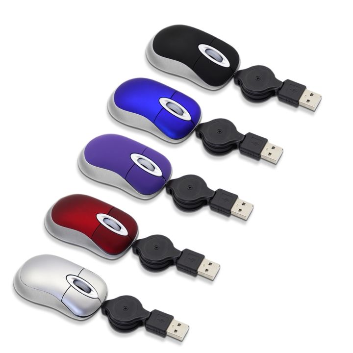 Wired Retractable Mouse Computer Kids Mause Small Hand USB 3D 1600 DPI ...