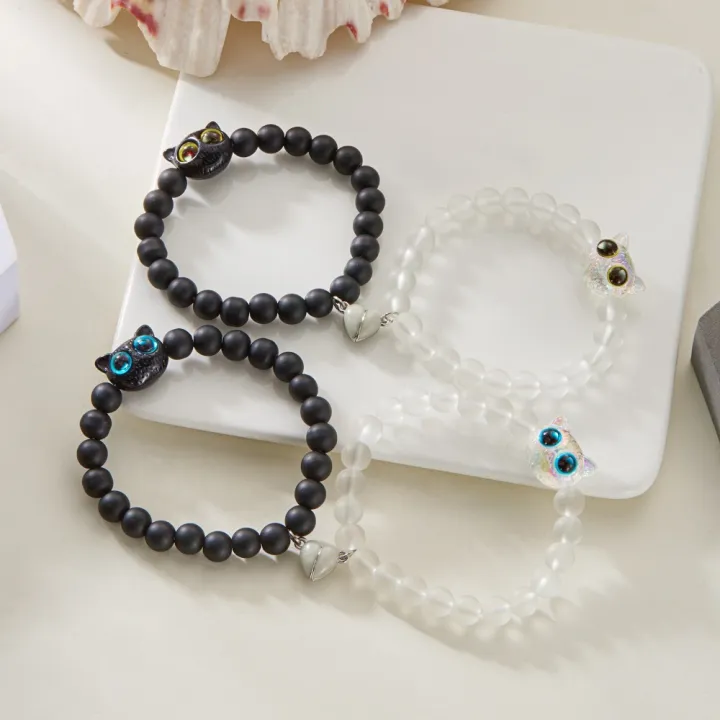 2PCS Aesthetic Luminous Magnetic Heart Couple Bracelet Jewelry Cartoon ...