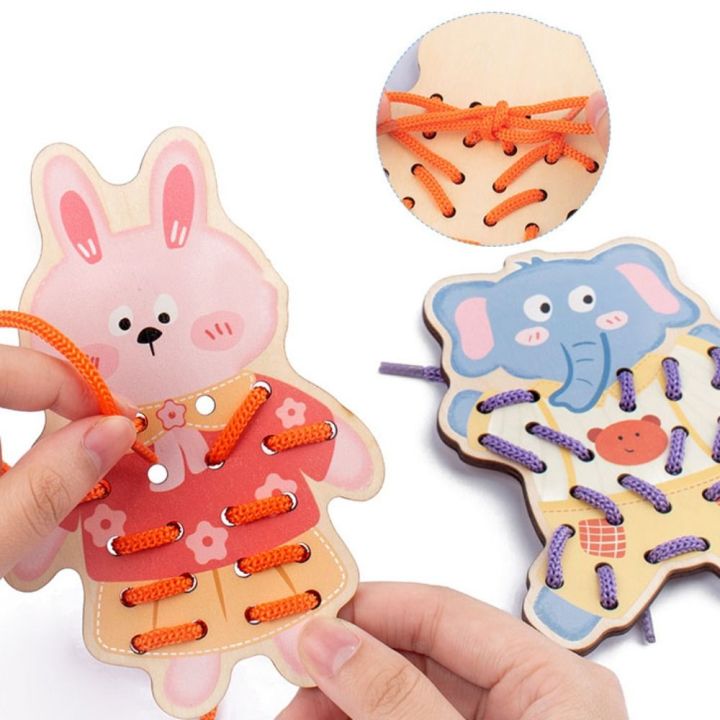 Wooden Threading Board Educational Animals Threading Lacing Game Hand ...