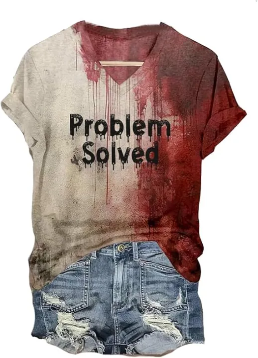 I'M Fine Bloody Shirt Problem Solved T Shirt Women Funny Halloween ...