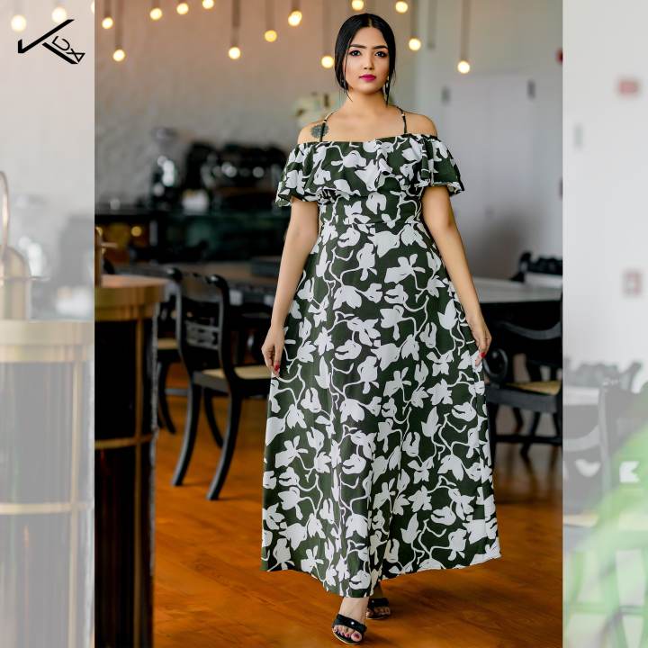 ARA Black Leaf Off Shoulder Maxi Long Dress KDA | Daraz.lk