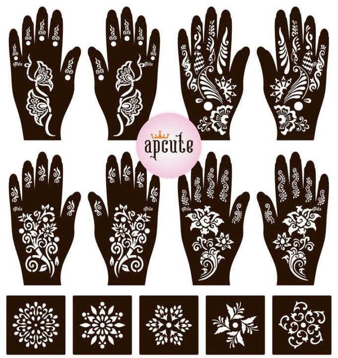 Apcute mehndi stencils for full hand Set of 13pc Combo | Temporary ...
