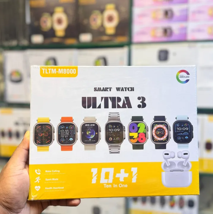Ultra 3 Smart Watch AMOLED Display | Bluetooth Calling | 10+1 Combo ...