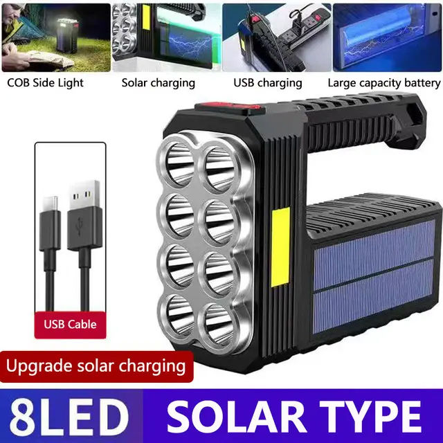 High Bright Solar/ USB LED Flashlight Torch with Strip Light USB ...