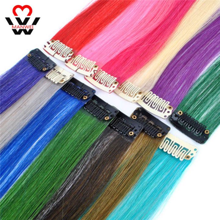 MANWEI Long Straight Color Synthetic Hair Piece Hair Extensions Clip In ...