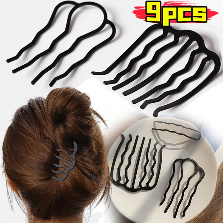1/9pcs Black Metal U Shape Hairpin Comb Women Messy Bun Hair Pin Clips ...