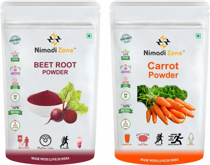 Nimadi Zone Pack of 2 Beet Root Powder and Carrot Powder - 500 GM Each ...