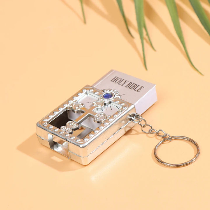 Mini Holy Bible Book Keychain – Silver, 170 Mini-Pages of Bible ...