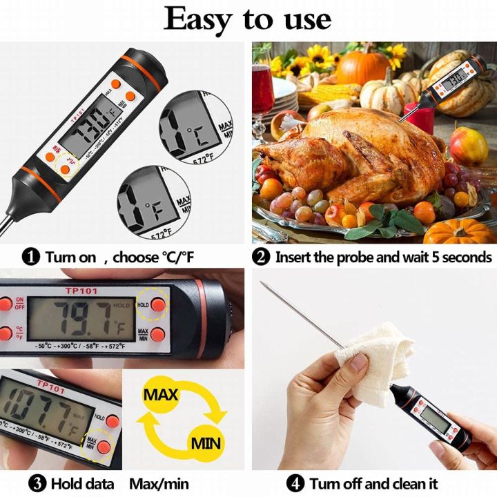 Thermometer, Instant Read Digital Food Thermometer with Long Probe for ...