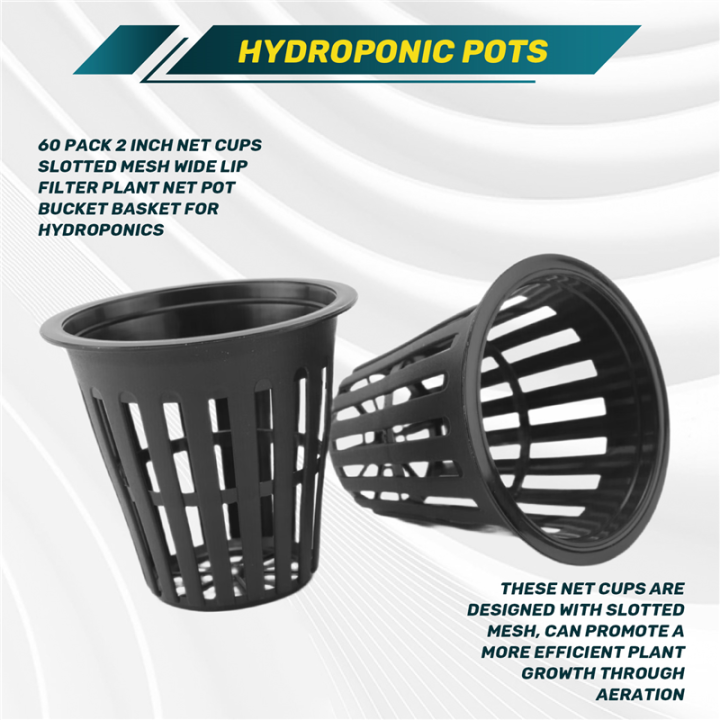 60 Pack 2 Inch Slotted Mesh Wide Lip Plant Net Basket for Hydroponics ...