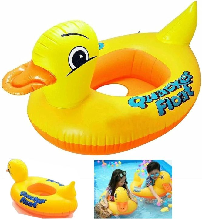 Inflatable Yellow Duck Swimming Ring Kids Circle Seat Pool Float Summer ...
