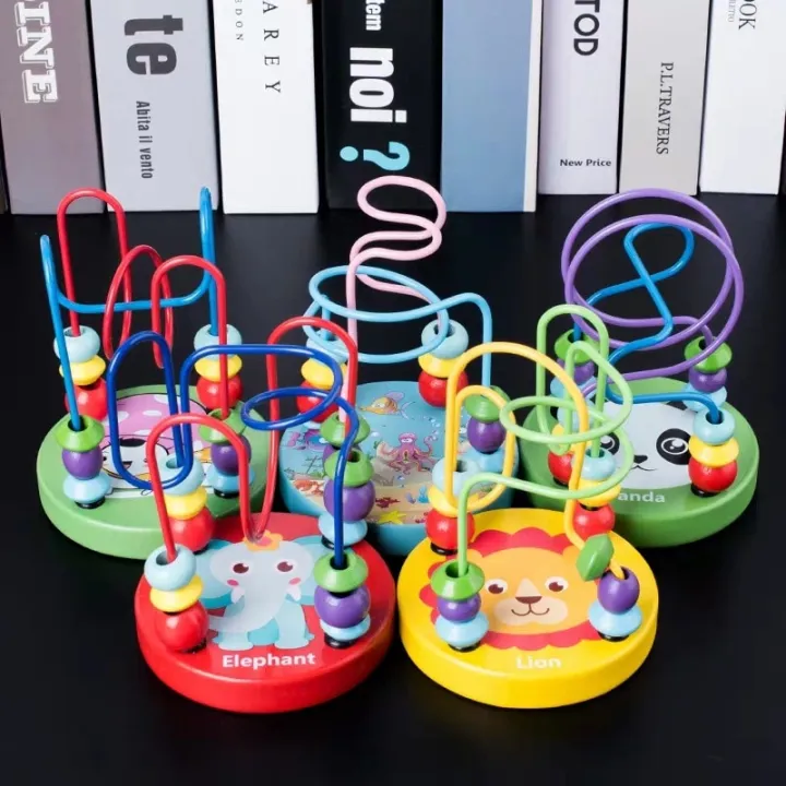 Baby Montessori Educational Math Toy Wooden mini Circles Bead Wire Maze ...
