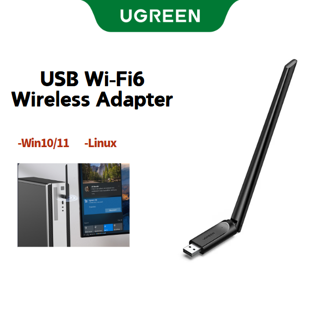 UGREEN WiFi Adapter AX900 WiFi 6 Dongle 2-in-1 6dBi High-Gain External Antennas USB Network Card ...