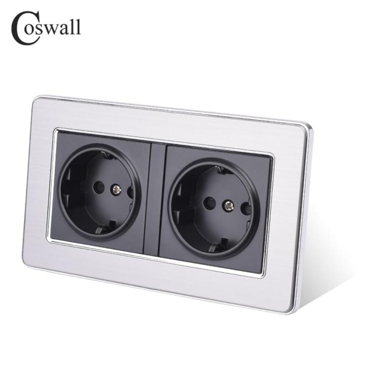 Double Wall Socket Luxury Power Outlet Grounded Stainless Steel Panel ...
