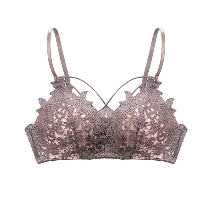 Embroidered Bra Lace Gather thin style traceless underwear No underwire ...