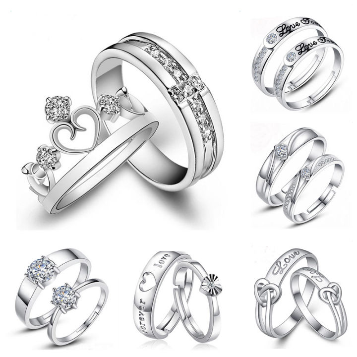 EB 1 Pair Silvery Heart Lovers Couple Promise Rings Set Wedding Ring ...