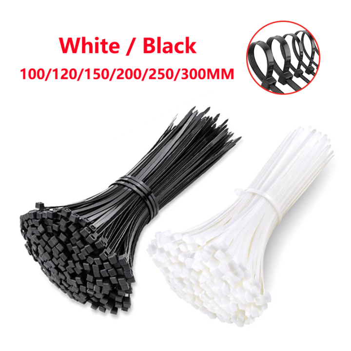 1000Pcs Self-locking Plastic Nylon Cable Tie White/Black Fastening Ring ...