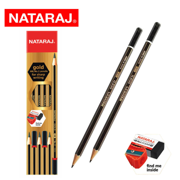 Nataraj Gold HB/No.2 Pencils For Sharp Writing Set 12 Units With Eraser ...