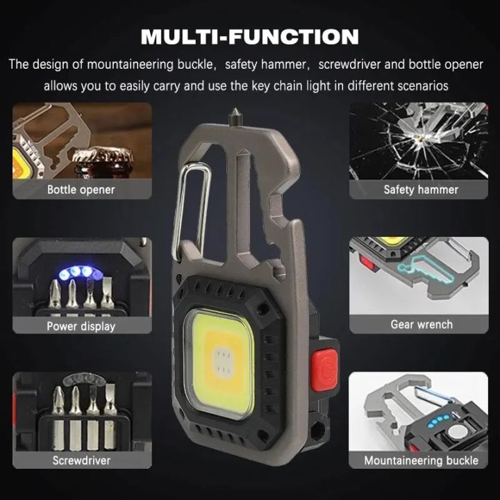 Mini COB Keychain Work with Display 8 Modes Rechargeable High Lumens ...