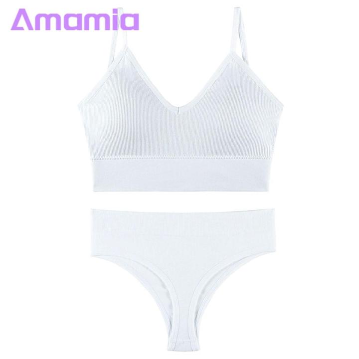 Amamia Women Underwear Set Protective Push Up V-shaped Lady Bra Briefs ...