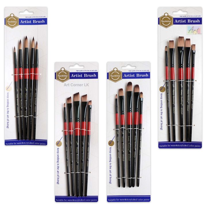Keep Smiling Artist Paint Brush Pinsel Set 5 Pieces (Round/Angle/Flat ...