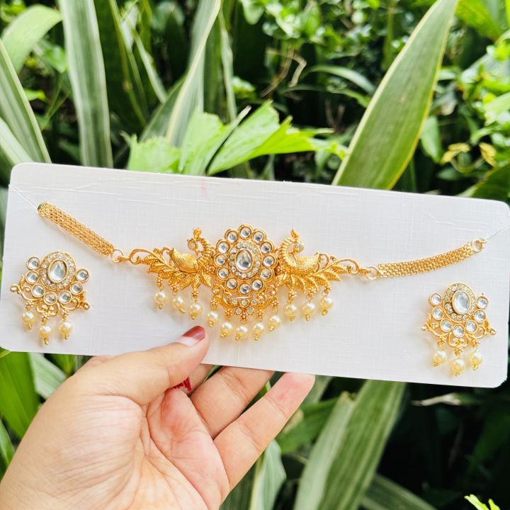 BOOM Gold color Nakshatra Mini Choker Necklace Peacock Design with ...
