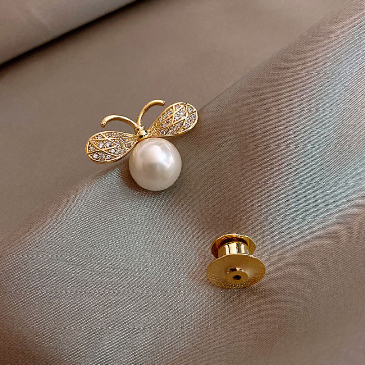 New Rhinestone Butterfly Collar Pin Big Imitation Pearl Brooch Pins ...