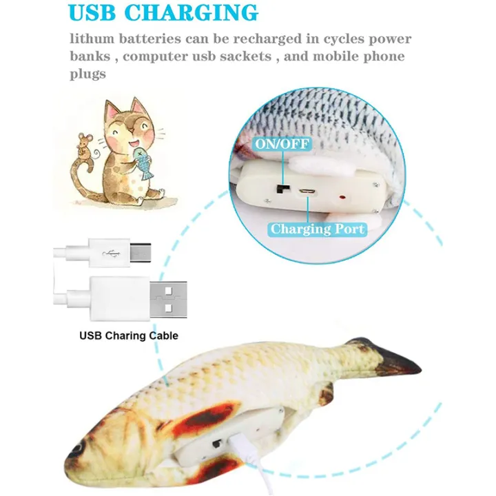 Electric Flopping Cat Kicker Fish Plush Toy, Realistic Moving Fish ...