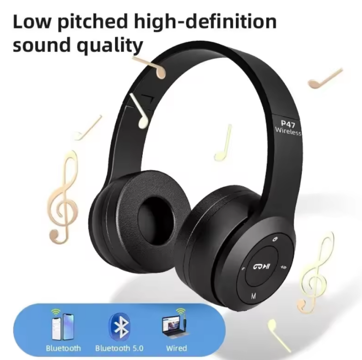 Stereo P47 Wireless Headphones Bluetooth 5.0 Earphones Foldable Bass ...