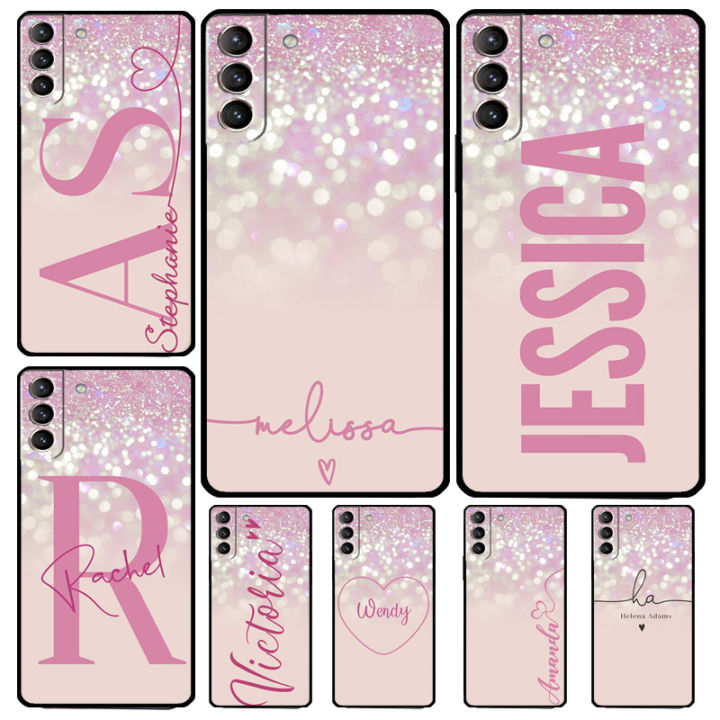 Personalised initials name pink shiny Case For Samsung Galaxy S23 S22 ...