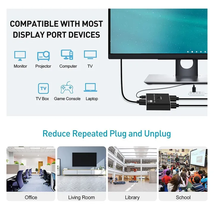 AB41-8K Displayport Switch 2 In 1 Out/ 1 In 2 Out Display Port DP ...