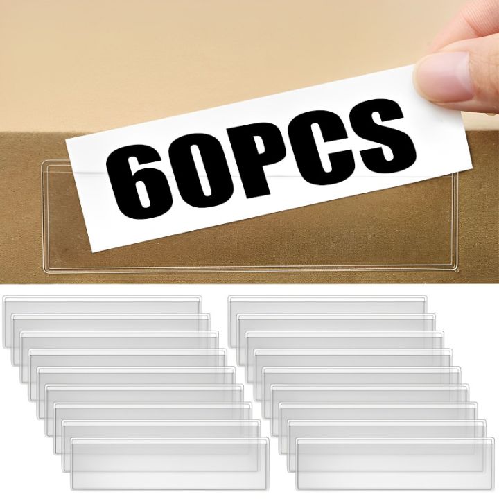 4-60pcs Clear Self-Adhesive Label Bag Identification Cards Holder Shelf ...