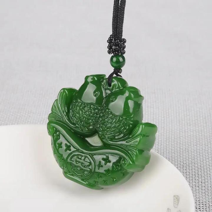 Natural Green Jade Carp Pendant Necklace Chinese Jadeite Hand-carved ...