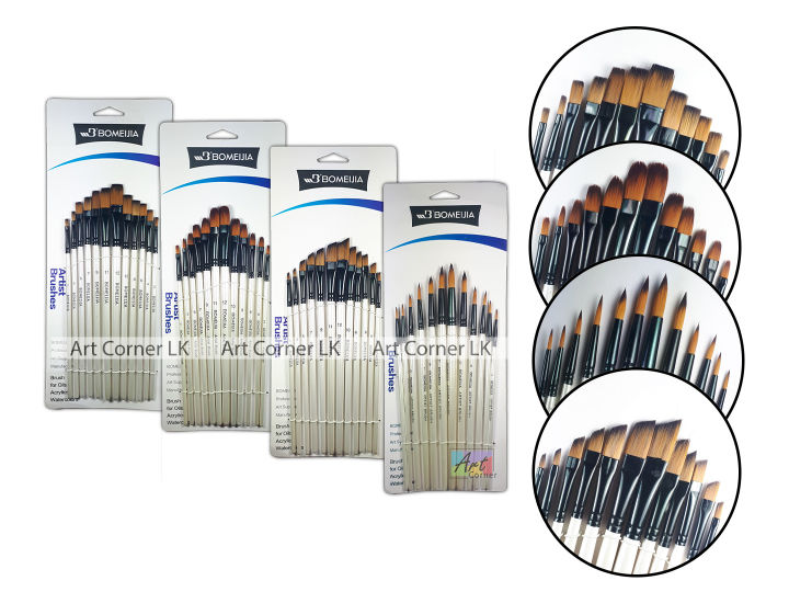 Bomeijia Artist Paint Brush Pinsel 12 Pcs Set (Round/Flat/Filbert/Angle ...
