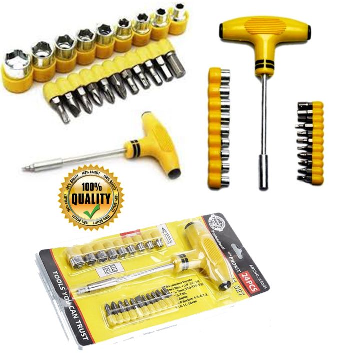 24-Piece T-Handle Socket Screwdriver Set - Ratchet Pawl Socket & Bits ...