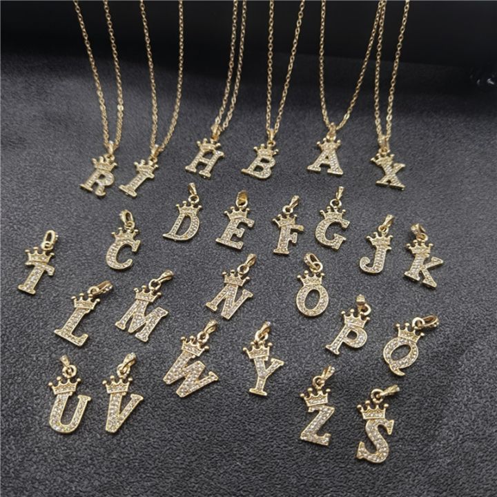 New Luxury Zircon A-Z Crown Alphabet Pendant Chain Necklace -Hop Style ...
