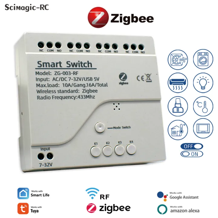 Tuya Zigbee Relay 4ch Smart Home Switch Module App Remote Control ...