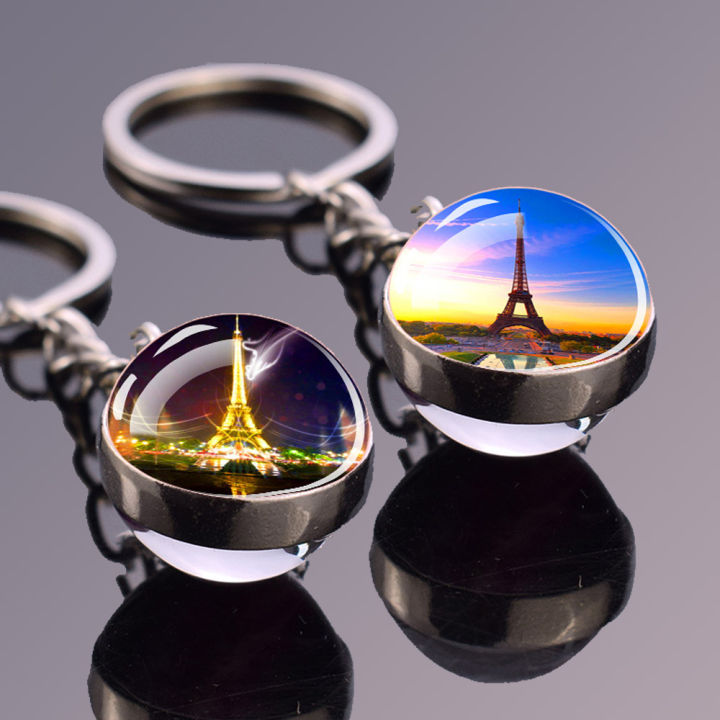 France Paris Eiffel Tower Keychains Double Side Glass Ball Pendant ...