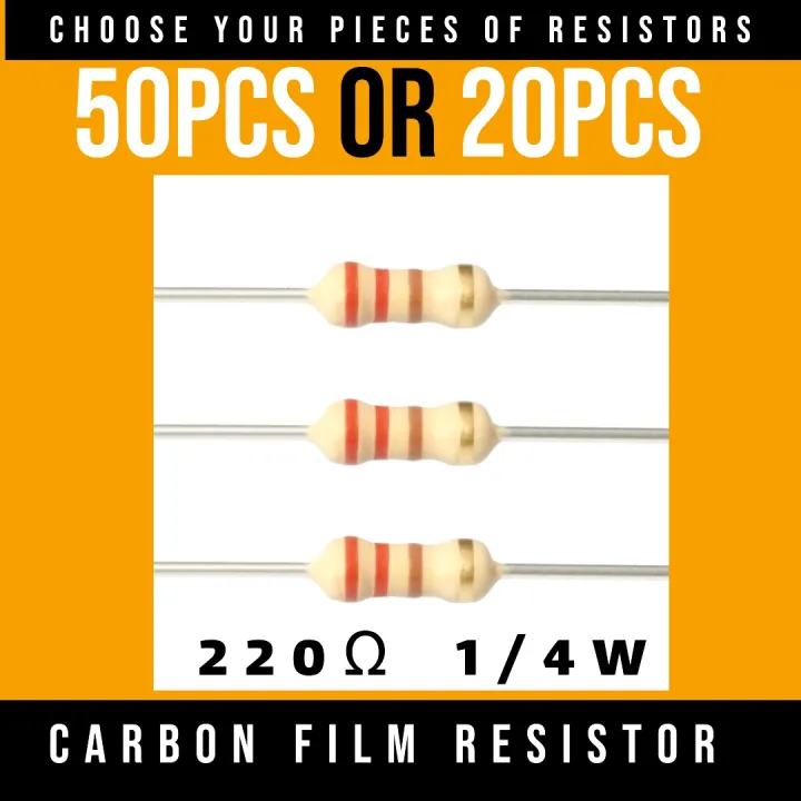 50Pcs / 20Pcs Resistors - 220 Ohm Carbon Film Resistor 1/4 W Resistance ...