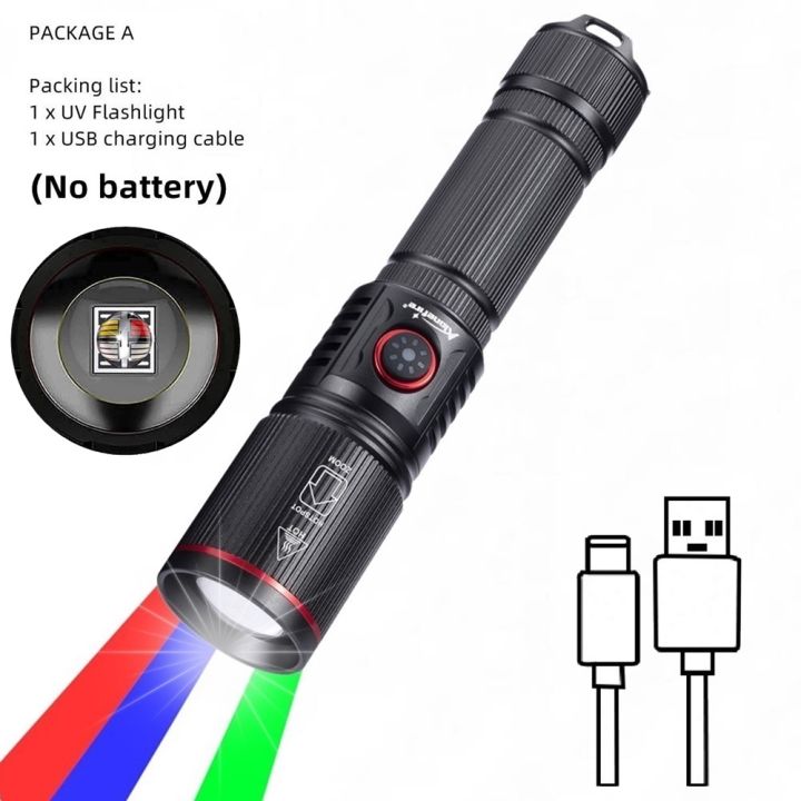 Zoomable 4-Colour light White/Red/Green/Blue LED Flashlight USB ...