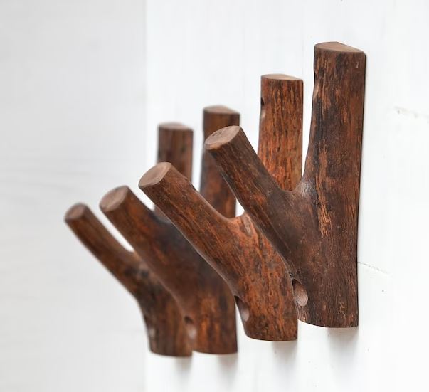 Vintage Natural Wood Tree Branch Wall Hooks Wall Mounted Hangers for ...