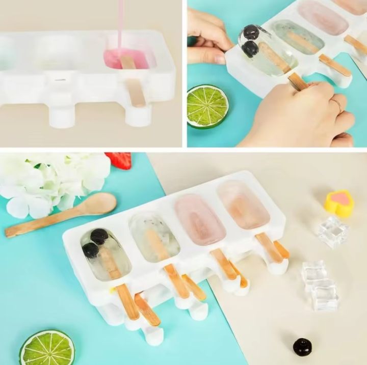 8/4 Hole Love Stripes Silicone Ice Cream Mold DIY Ice Cube Tray Heart ...