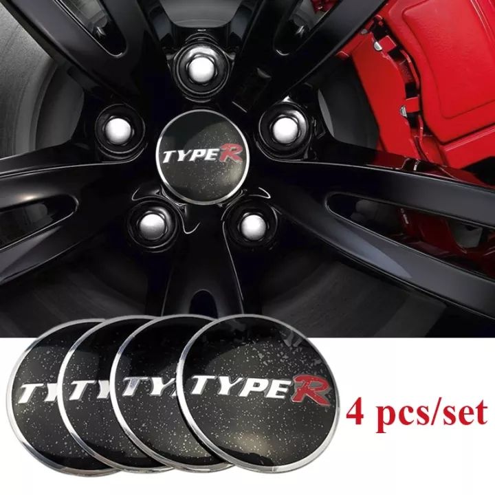 4pcs / set 56mm Type R Car Wheel Center Logo Sticker Aluminum Alloy Car ...