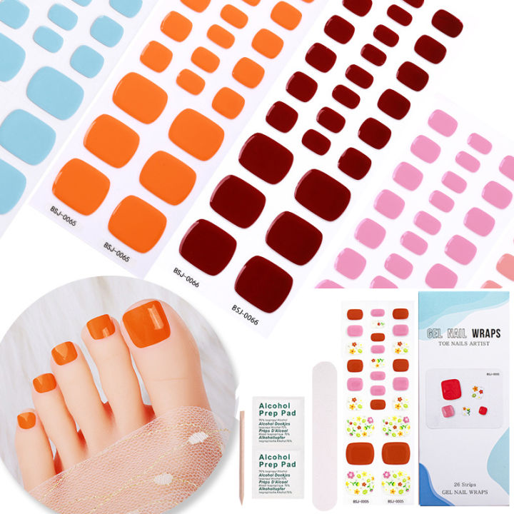 26 Tips Toe Nails Wraps Full Cover DIY Nails Sticker Art Glitter Cured ...